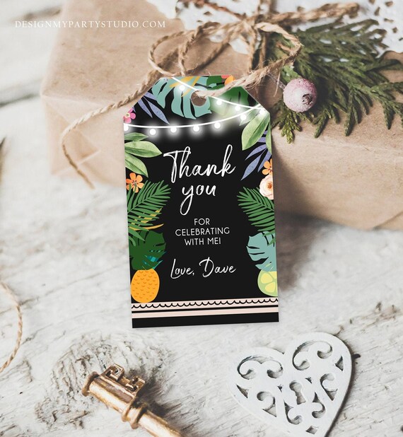 Editable Tropical Thank You Tag Adult Birthday Favor Tags Aloha Gift ...