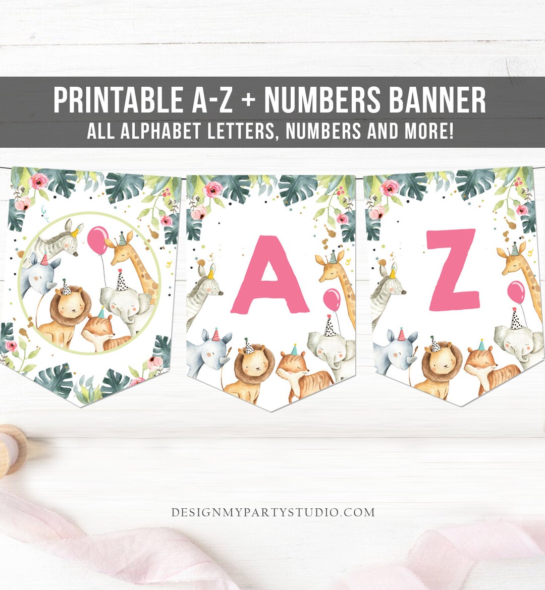 Safari Animals Birthday Banner A-Z Alphabet Numbers Banner First Happy ...