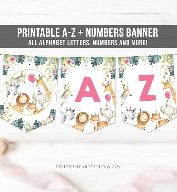 Safari Animals Birthday Banner A-Z Alphabet Numbers Banner First Happy ...