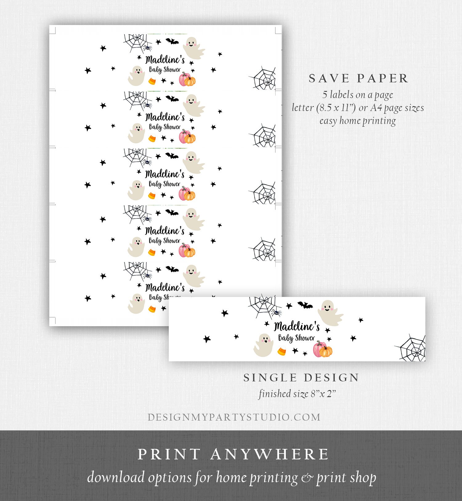 Editable Halloween Water Bottle Labels Pink Ghost Birthday - Etsy