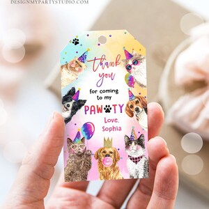 Editable Cats and Dogs Favor Tags Cat Birthday Thank You Tag Girl Puppy ...