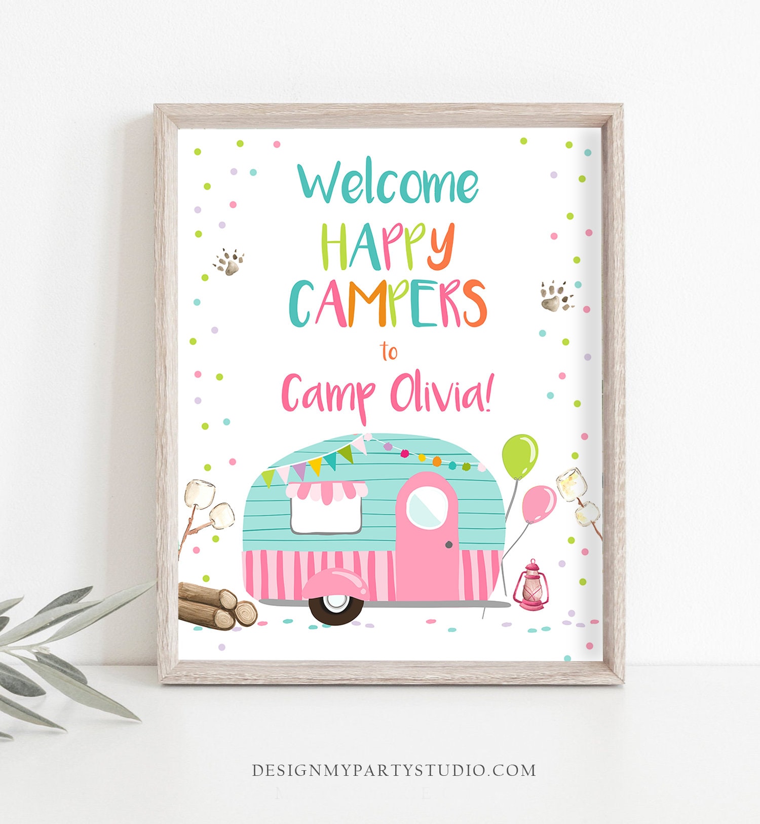 Editable Happy Camper Welcome Sign Camp Birthday Party Girl - Etsy