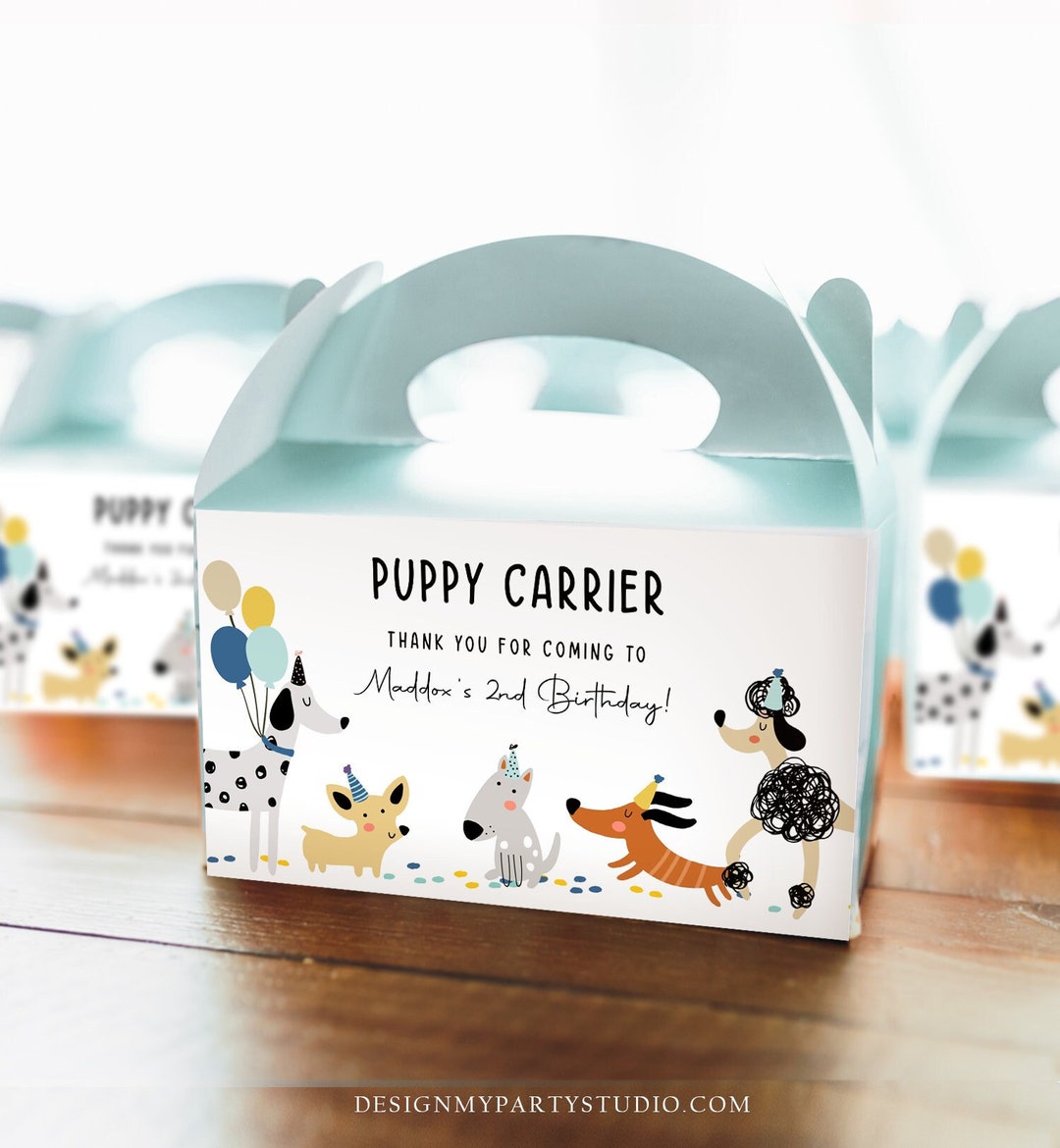 Editable Puppy Carrier Box Favor Label Puppy Birthday Favor Box Label ...