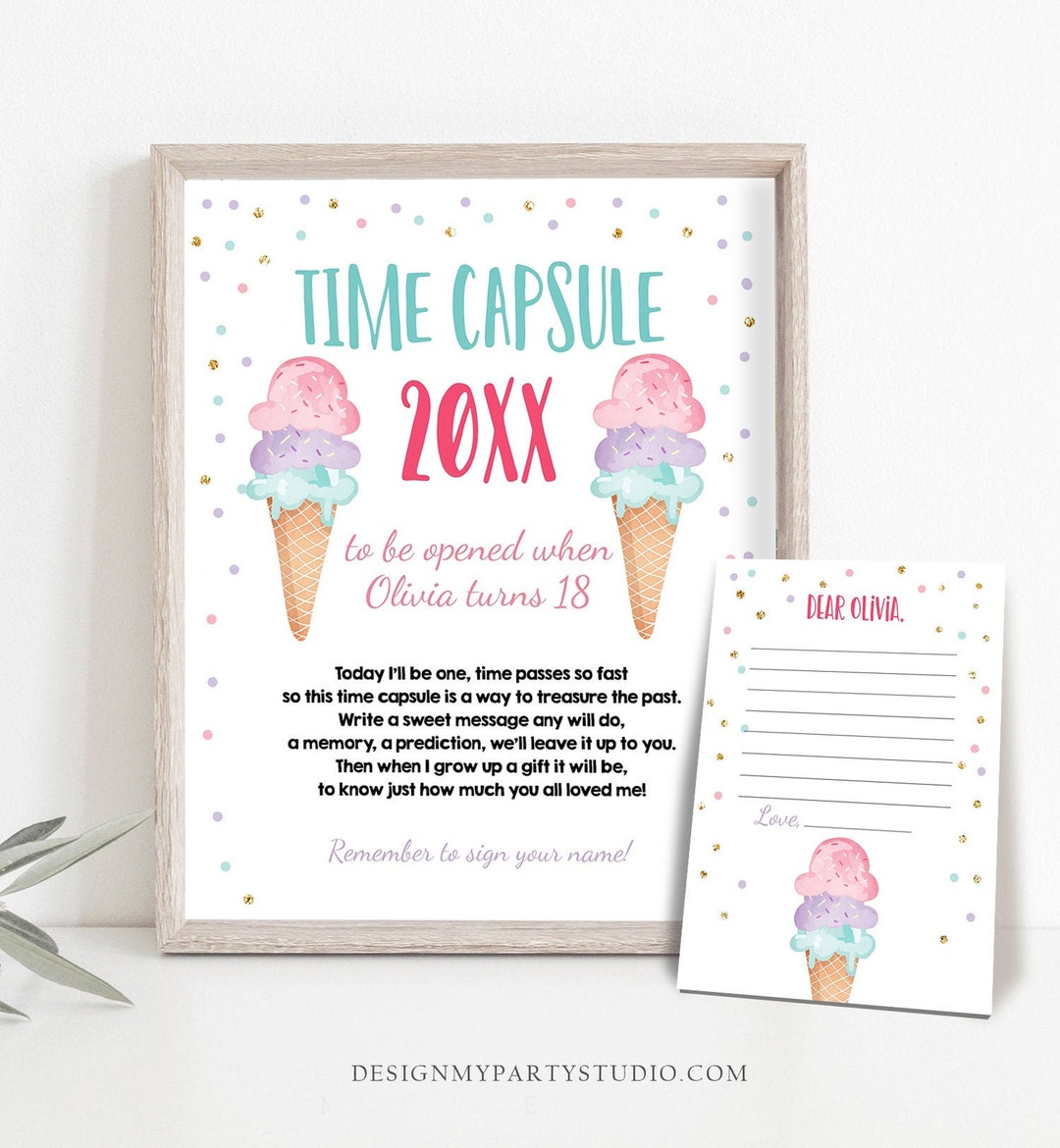 Editable Ice Cream Time Capsule First Birthday Party Ice Cream Birthday ...