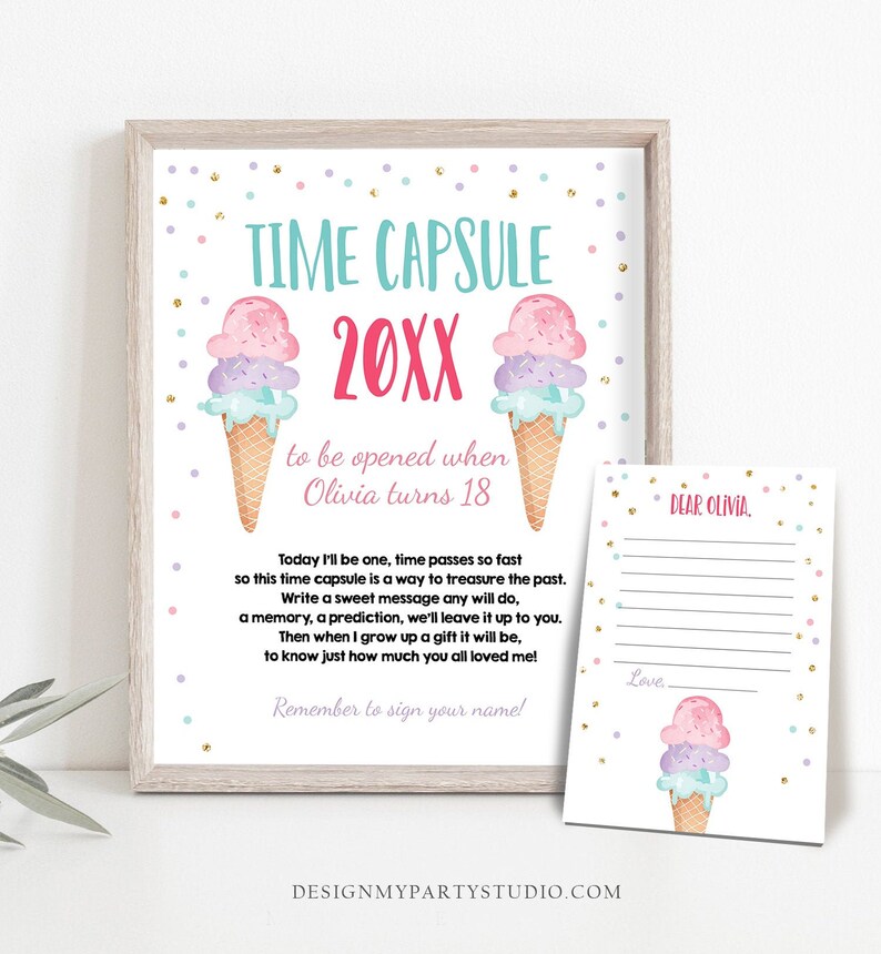 Editable Ice Cream Time Capsule First Birthday Party Ice Cream - Etsy