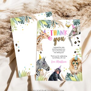 Editable Thank You Card Safari Animals Wild One Two Wild Thank You Note ...