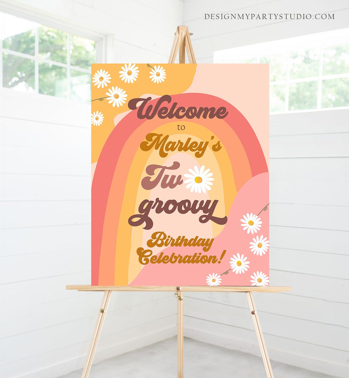 Editable Two Groovy Birthday Welcome Sign Floral Boho 2nd - Etsy