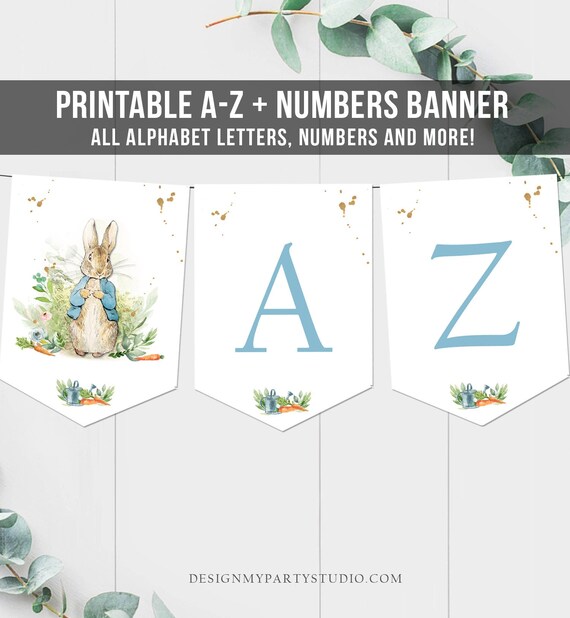 Peter Rabbit Alphabet Banner A-Z Peter Rabbit Baby Shower Numbers ...