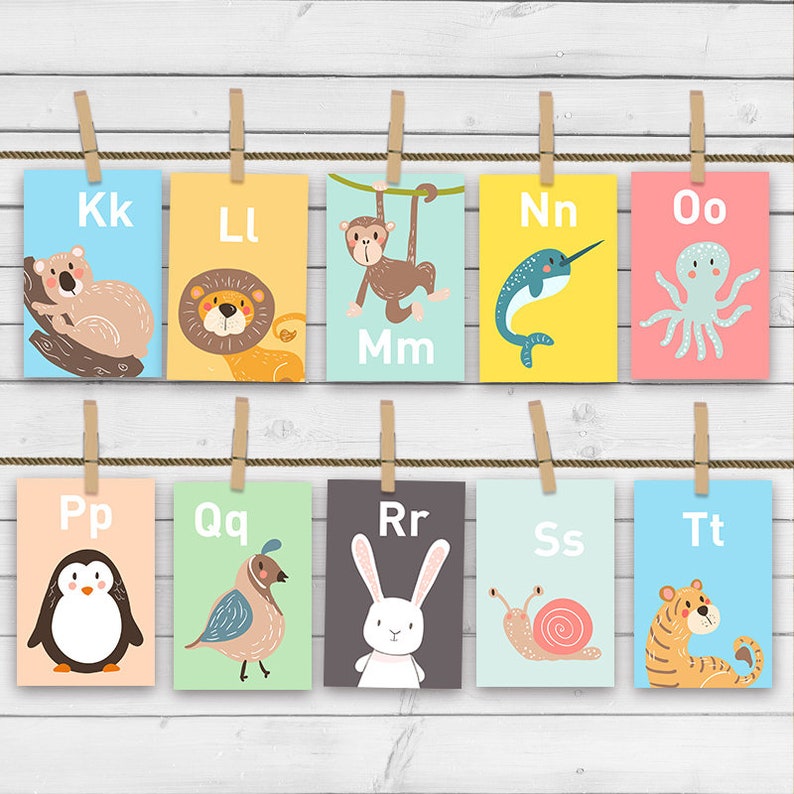 Animal Alphabet Card Set Alphabet Flash Cards Abc Nursery Wall - Etsy
