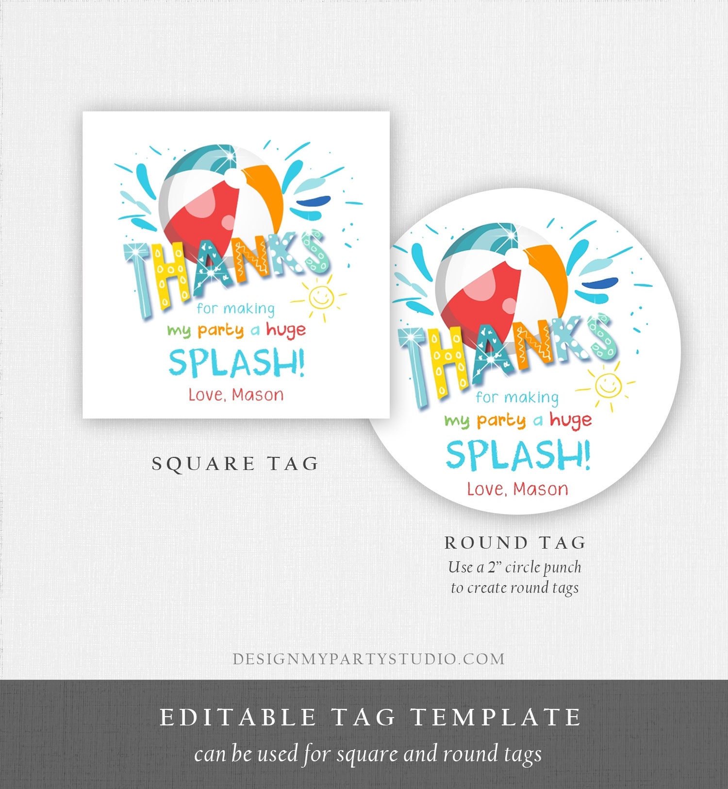 Editable Pool Party Thank You Tags Splish Splash Birthday Bash - Etsy