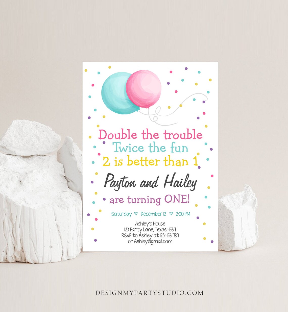 Editable Joint Twin Birthday Invitation Twins Birthday Party Dual Joint ...