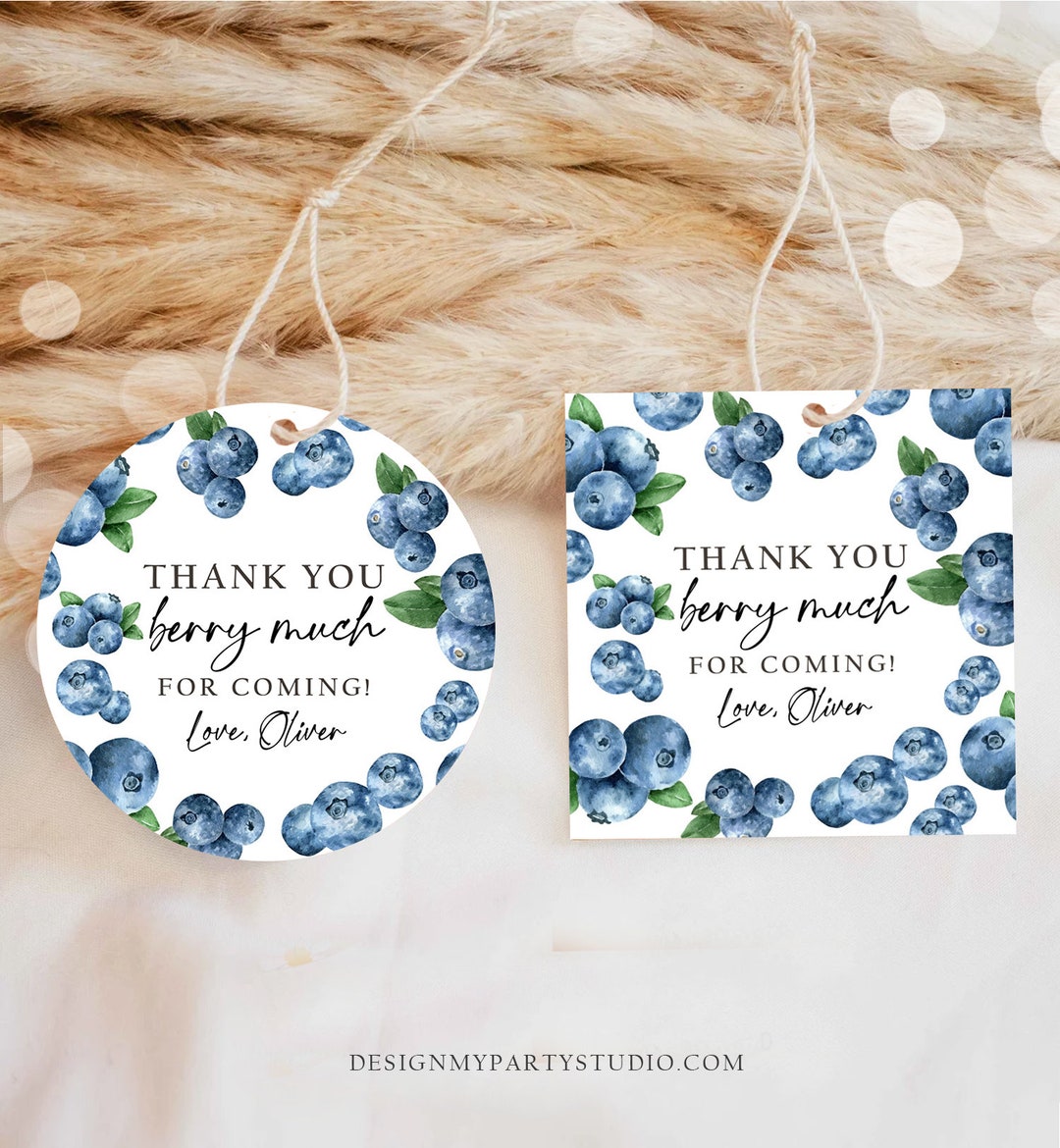 Editable Blueberry Favor Tags Berry First Birthday Thank You Stickers ...