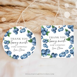 Editable Blueberry Favor Tags Berry First Birthday Thank You Stickers ...