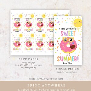 Editable Donut Sweet Summer Teacher Appreciation Tag End of Year Summer ...