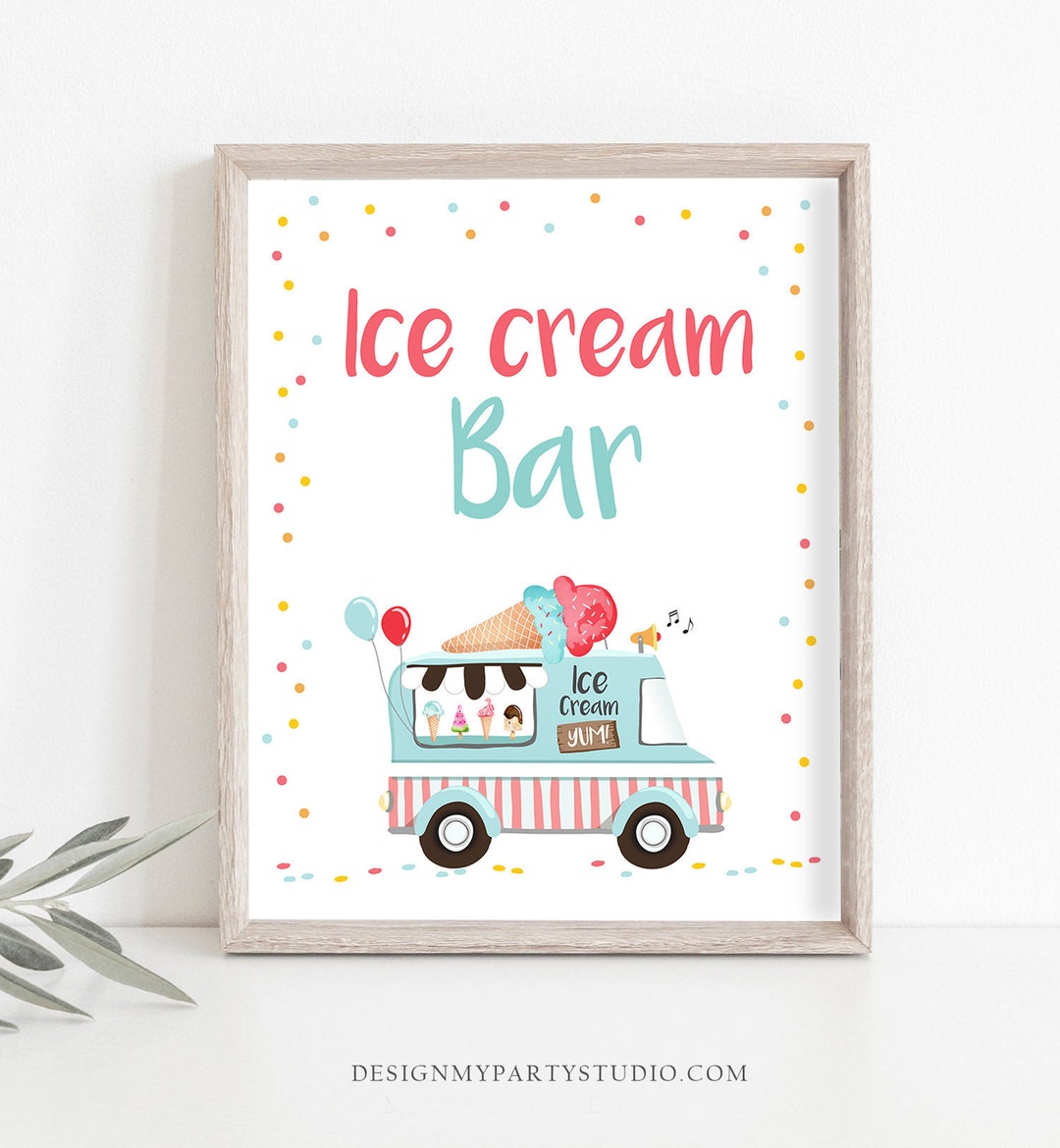 Ice Cream Bar Sign Ice Cream Social Birthday Ice Cream Truck Party Sign ...