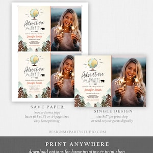 Editable Adventure Awaits Graduation Party Invitation Forest Woodland ...