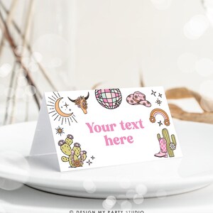 Editable Retro Cowgirl Food Labels Disco Birthday Food Card Tent Girl ...