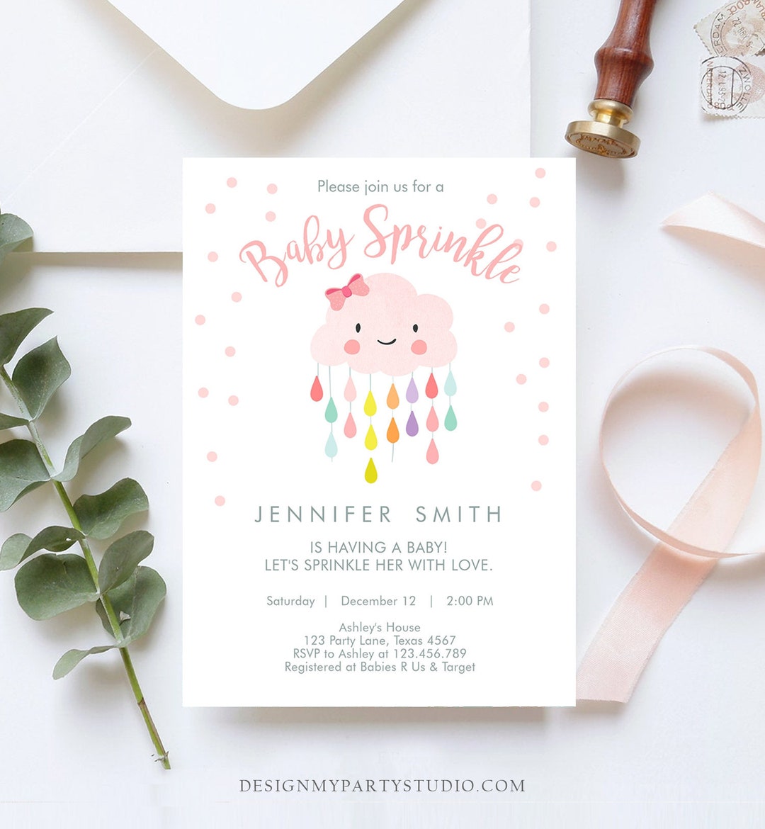 Editable Cloud Baby Sprinkle Invitation Raindrop Sprinkle With Love ...