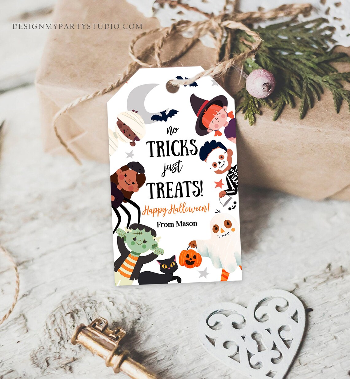 Editable Halloween Gift Tag No Tricks Just Treats Halloween Trick or ...