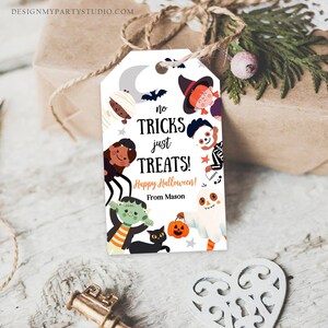 Editable Halloween Gift Tag No Tricks Just Treats Halloween Trick or ...