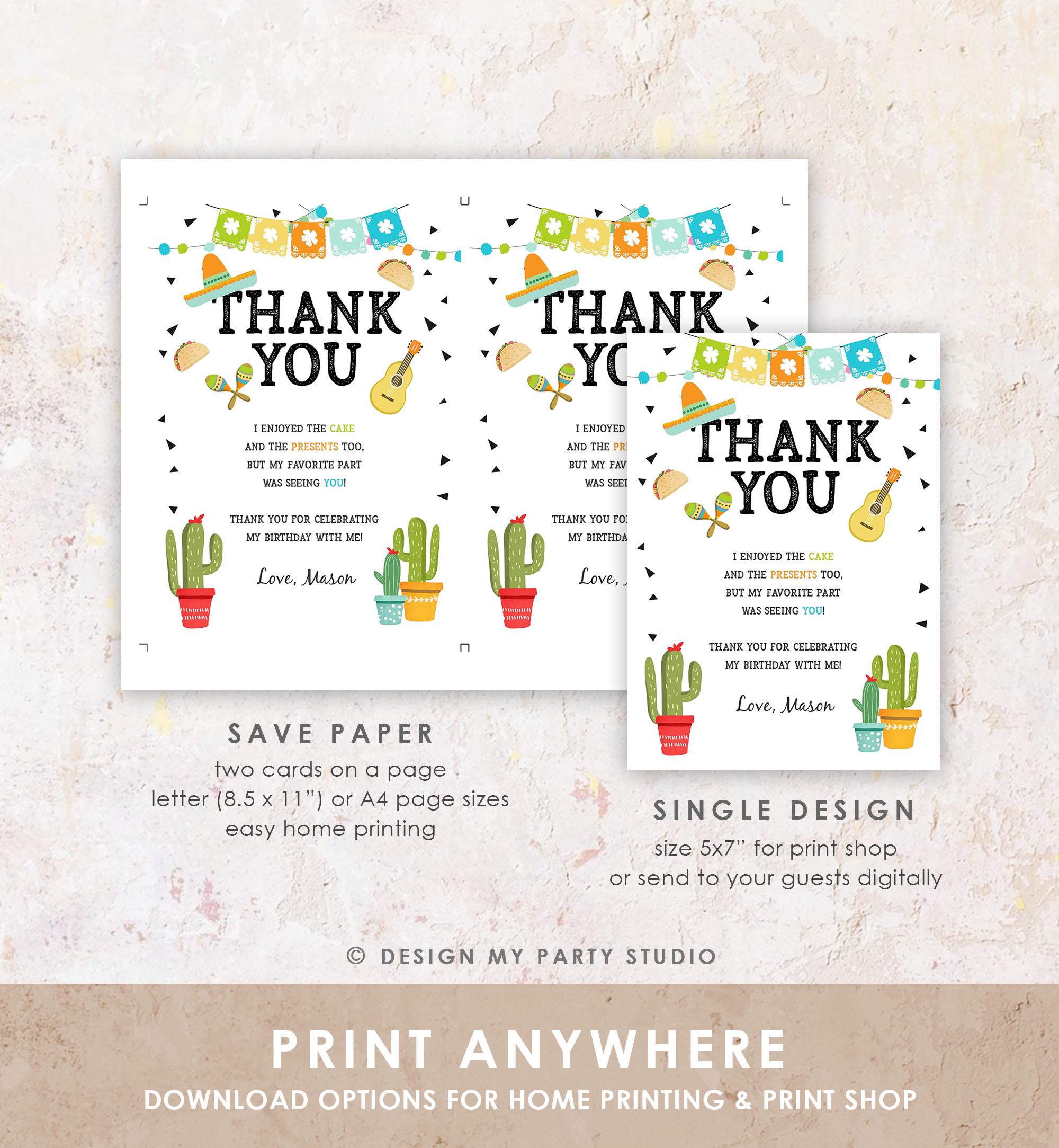 Editable Fiesta Thank You Card Birthday Taco Bout Bridal Shower Baby ...