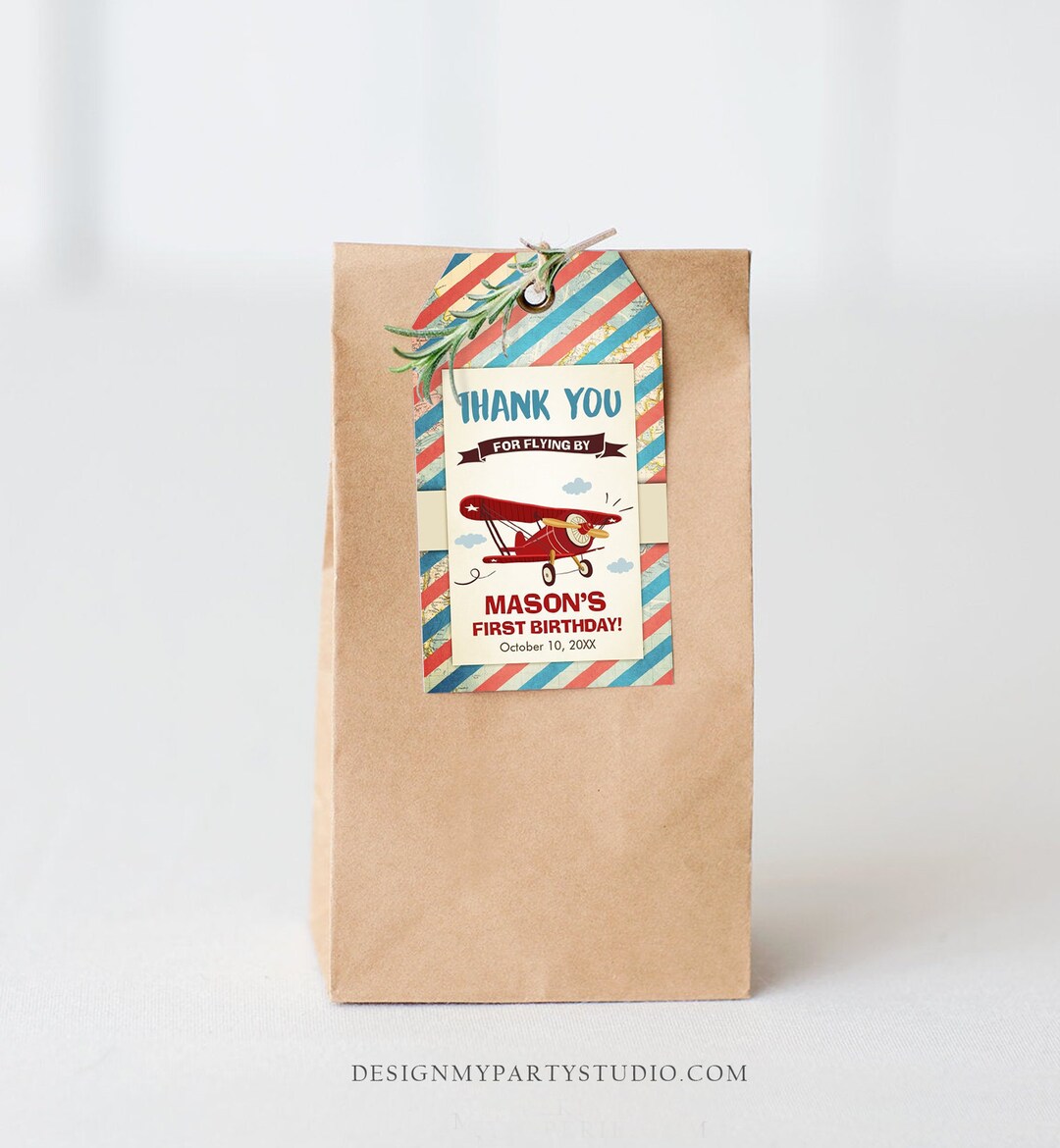 Editable Airplane Favor Tags Birthday Thank You Tag Vintage Red ...