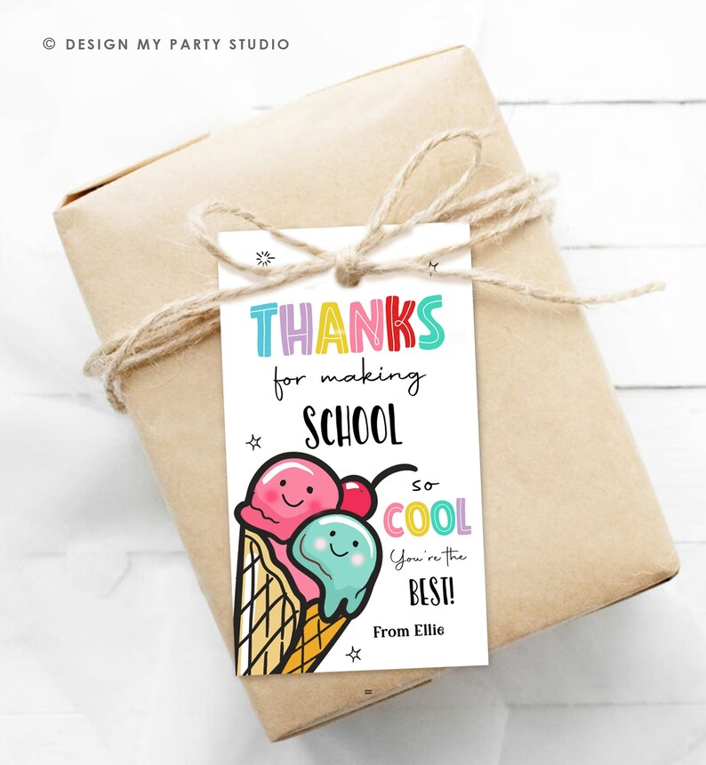 Editable Summer Ice Cream Teacher Appreciation Tag Kids End of School ...