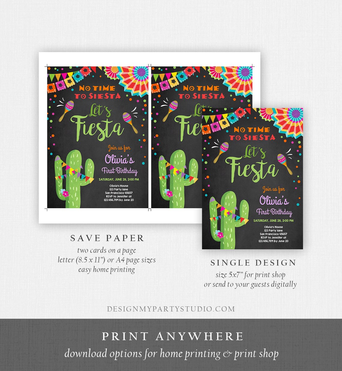 Editable Let's Fiesta Birthday Invitation No Time to | Etsy