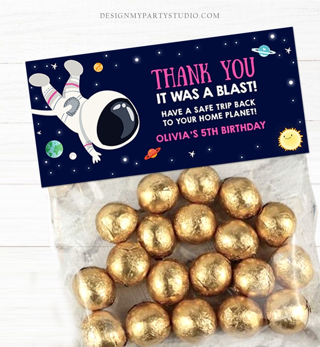 Editable Outer Space Astronaut Treat Bag Toppers Birthday Party Thank ...
