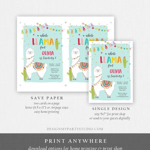 Editable Whole Llama Fun Birthday Invitation Fiesta Mexican Cactus ...