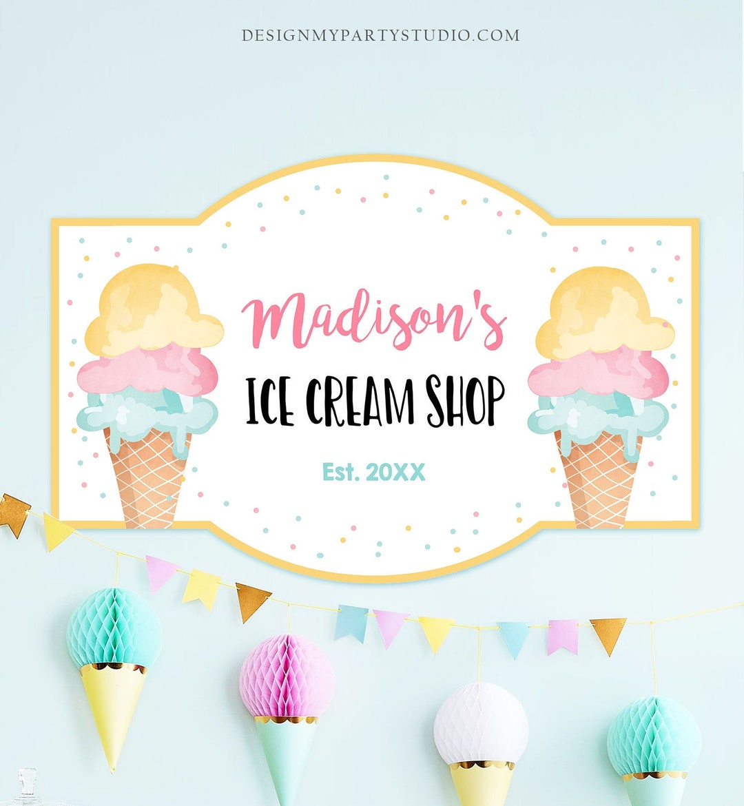 Editable Ice Cream Shop Sign Ice Cream Birthday Welcome Ice Cream ...