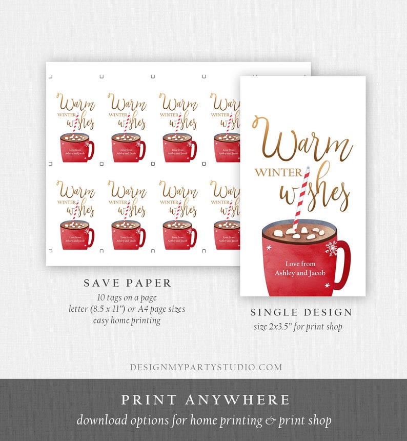 Editable Warm Wishes Tag Personalized Christmas Tag Hot Cocoa Tag ...