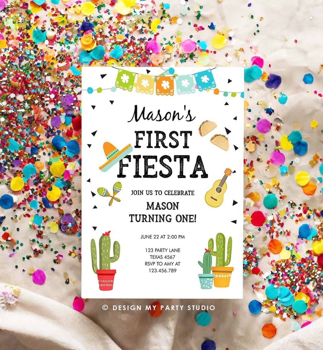 Editable First Fiesta Birthday Invitation Boy 1st Fiesta Taco Sombrero ...