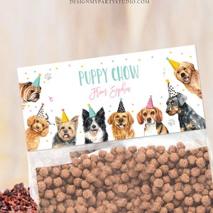 Editable Puppy Chow Bag Toppers Dog Puppy Birthday Treat Bag Toppers ...