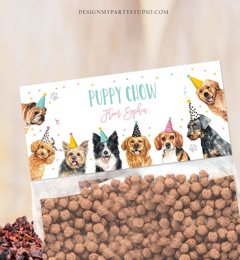 Editable Puppy Chow Bag Toppers Dog Puppy Birthday Treat Bag - Etsy