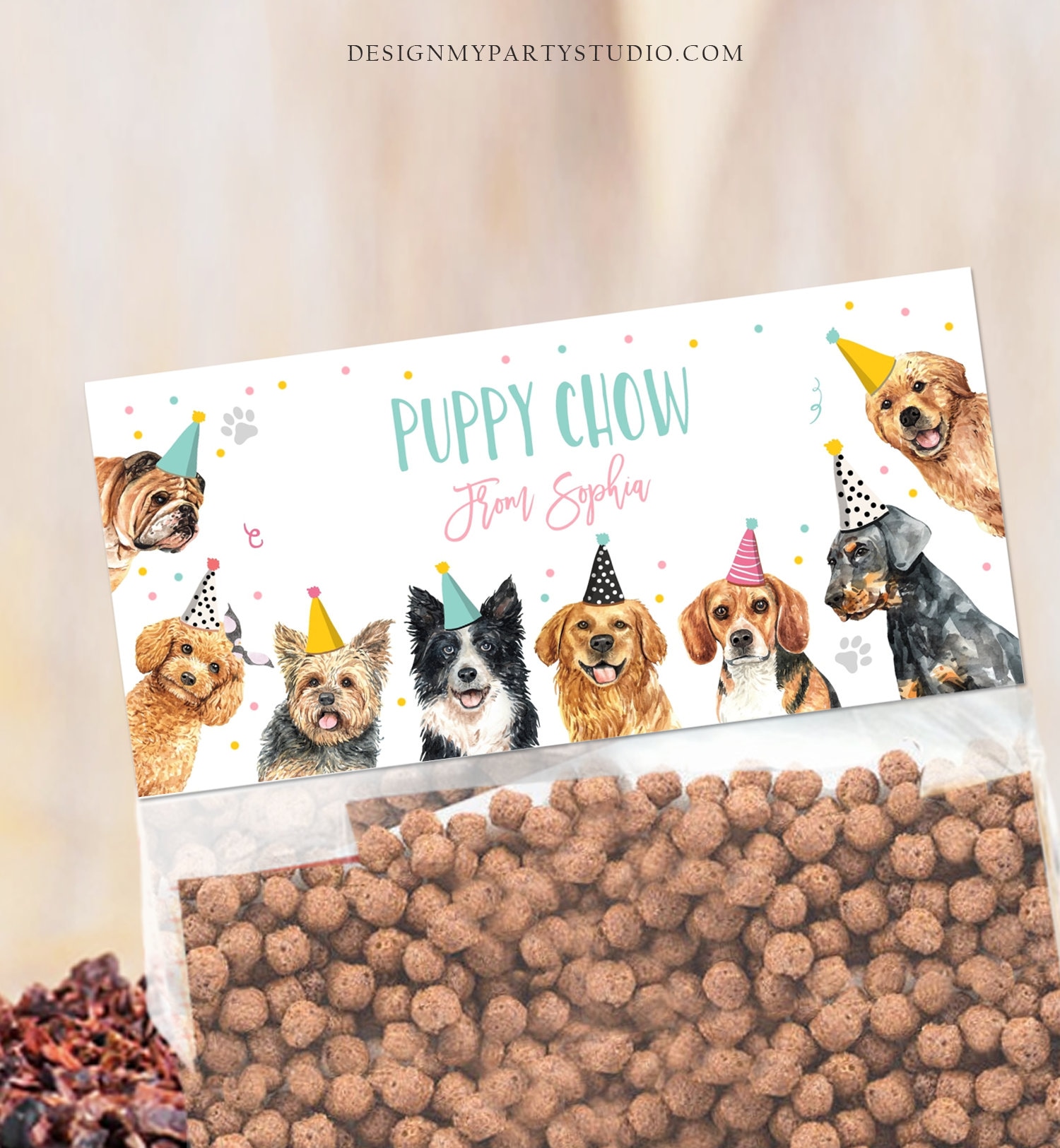 Editable Puppy Chow Bag Toppers Dog Puppy Birthday Treat Bag Toppers ...