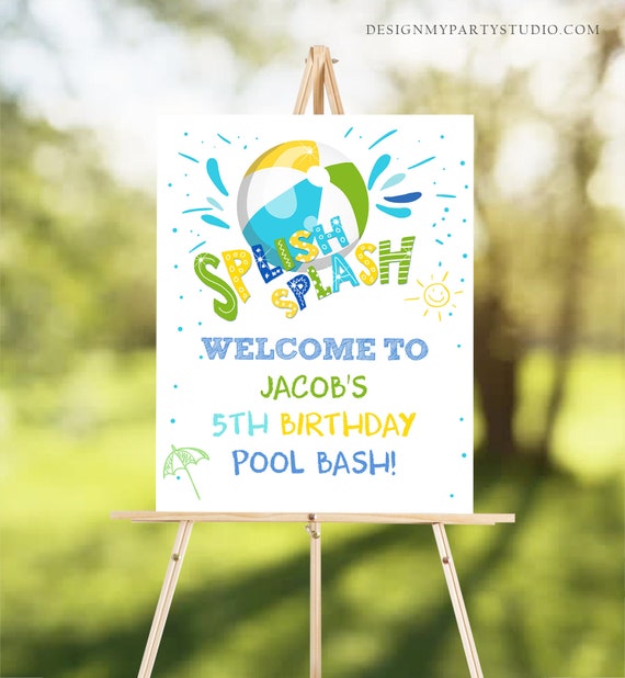Editable Pool Party Welcome Sign Pool Party Birthday Beach Ball Pool ...
