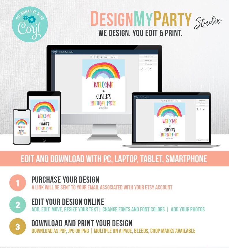 Editable Rainbow Welcome Sign Rainbow Birthday Party Sign Colorful ...