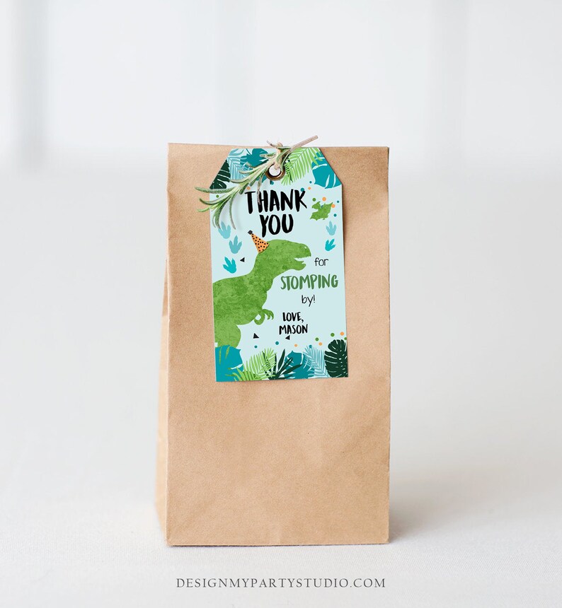 Editable Dinosaur Birthday Favor Tags Gift Tag Boy Green Blue - Etsy