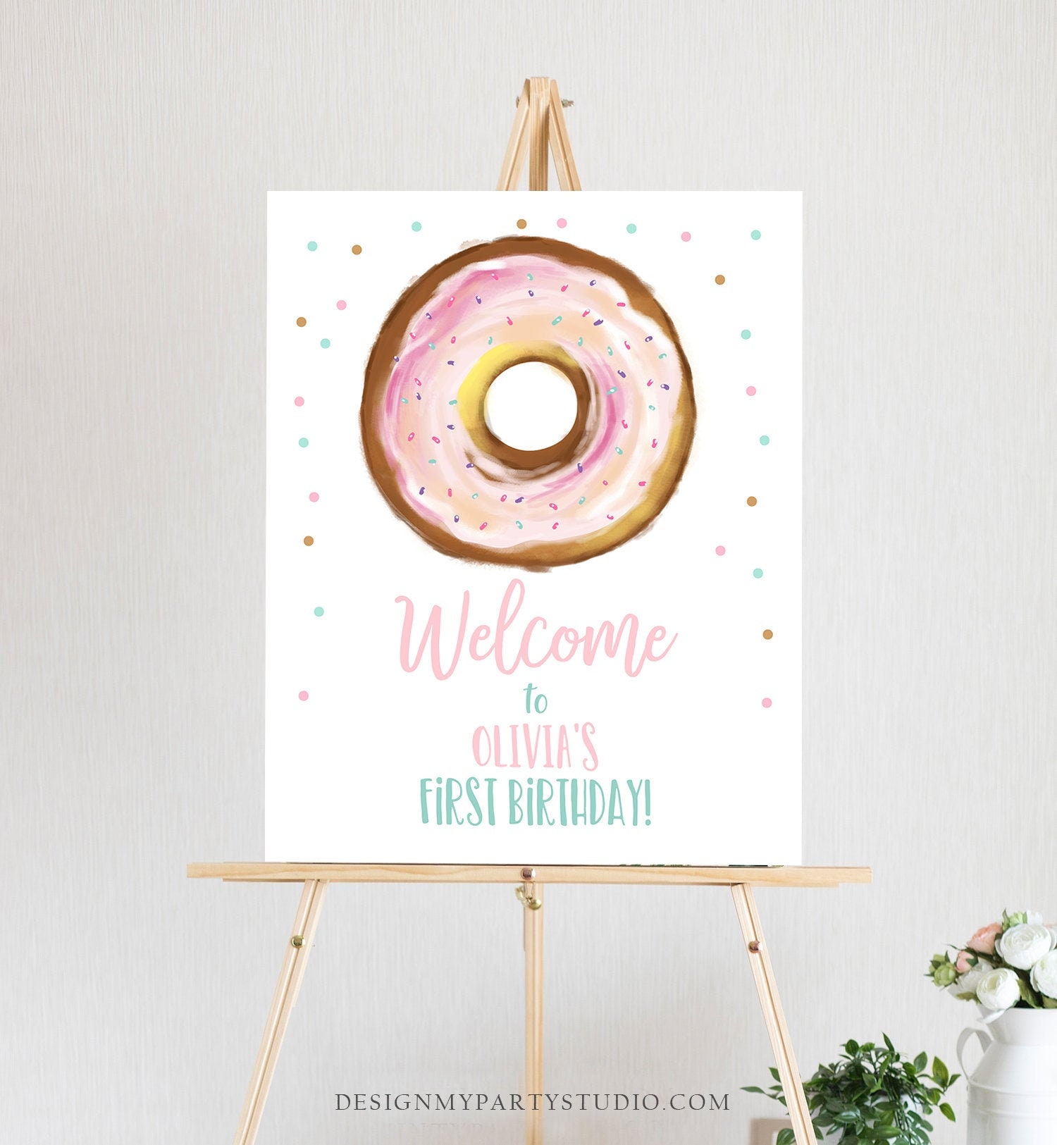 Editable Donut Welcome Sign Donut Birthday Party Pink Girl - Etsy