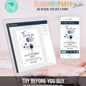 Editable Space Birthday Thank You Card Space Astronaut Thank You Note ...