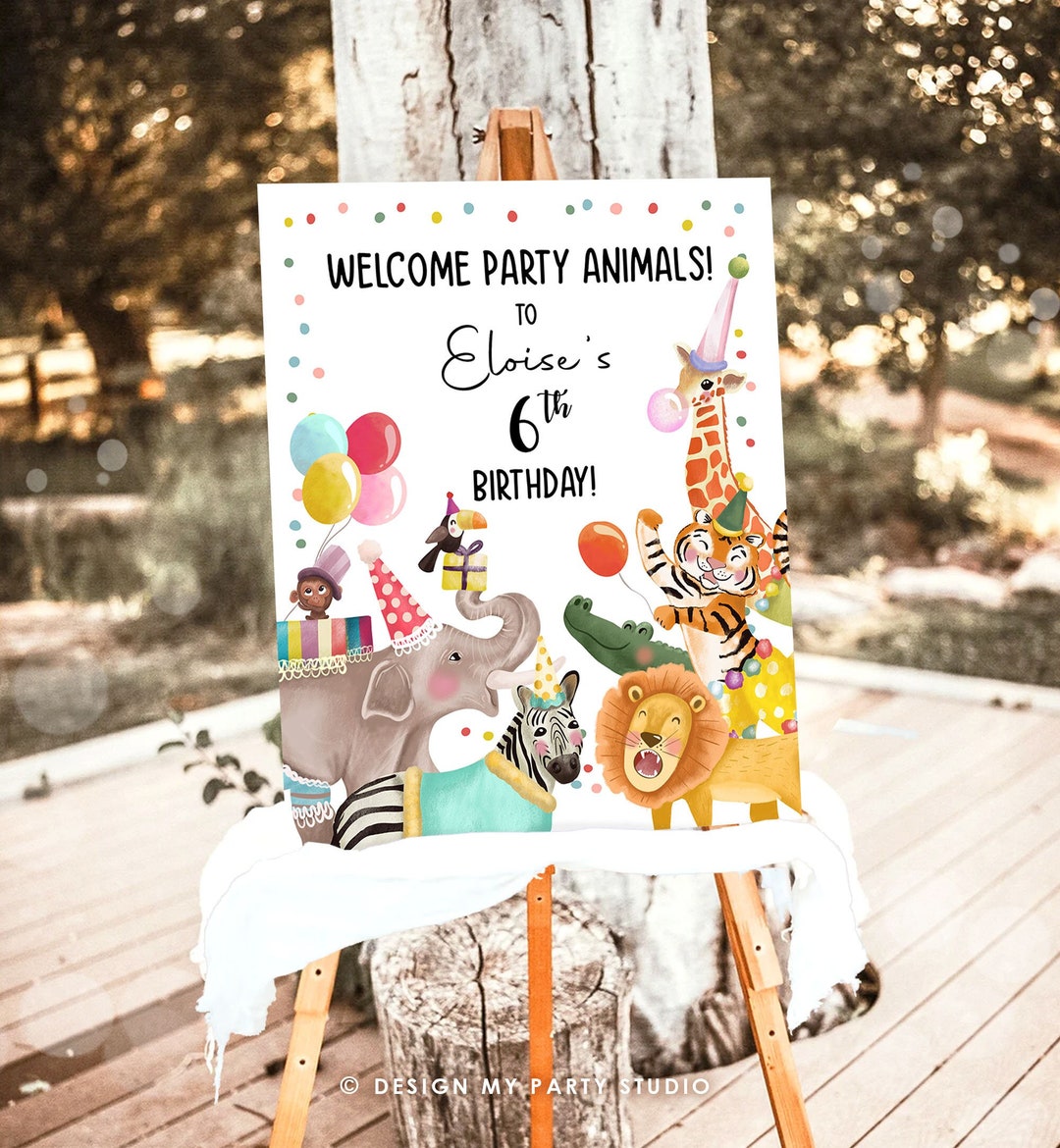 Editable Party Animals Welcome Sign Party Animal Sign Zoo Safari ...