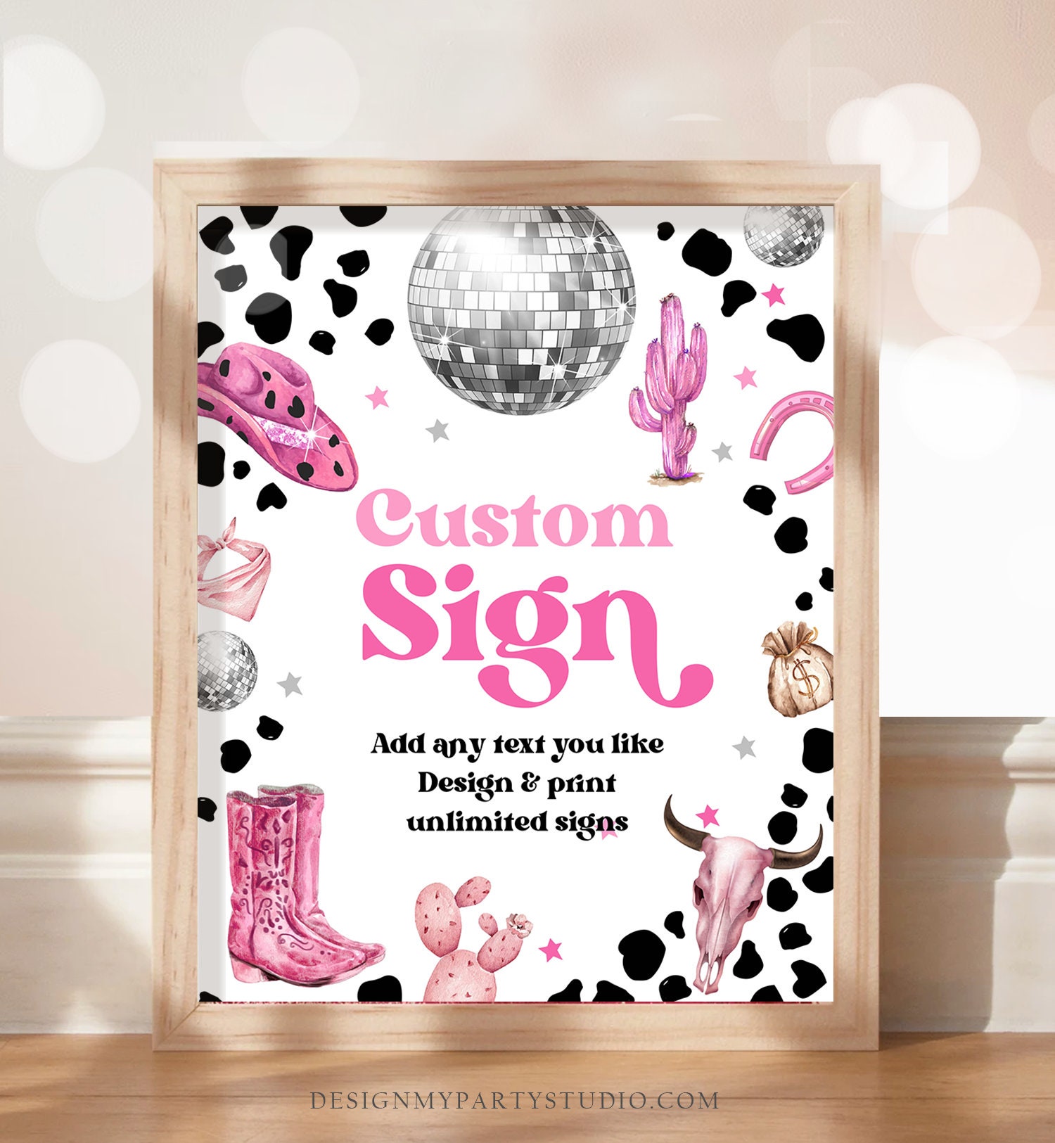 Editable Space Cowgirl Custom Sign Party Sign Disco Cow Girl Birthday ...