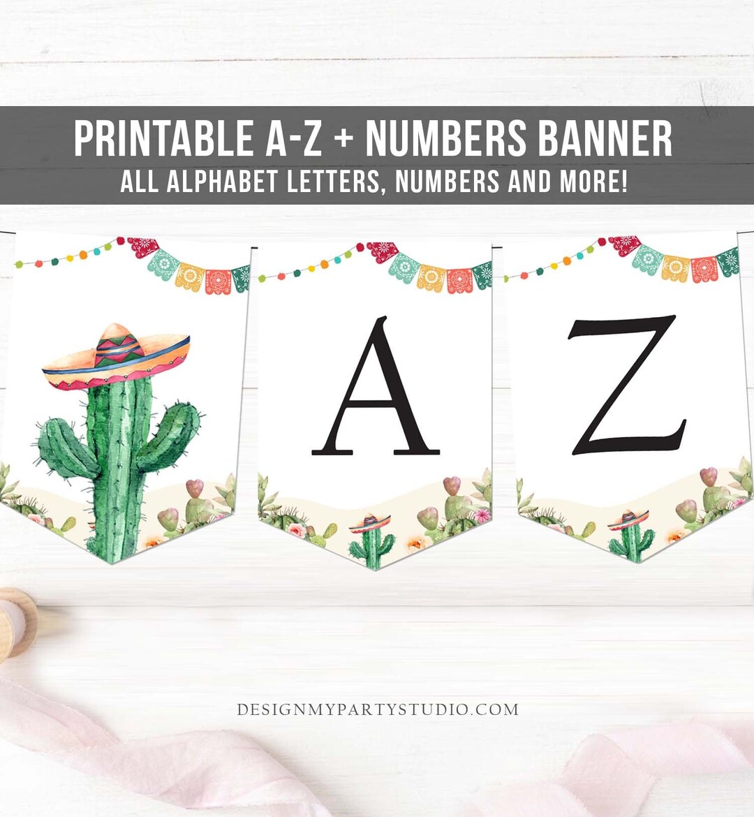 Fiesta Cactus Banner A-Z Alphabet Numbers Banner Birthday Baby Bridal ...