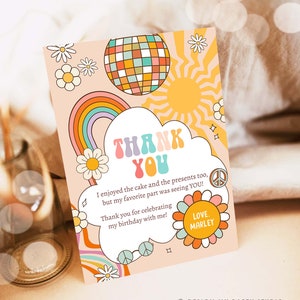 Editable Groovy Birthday Thank You Card Groovy Baby Shower Two Groovy ...