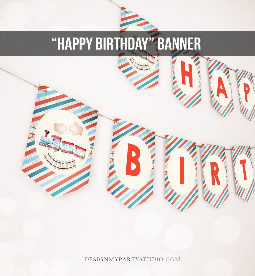 Happy Birthday Banner Train Birthday Banner Train Birthday Boy Blue Red ...