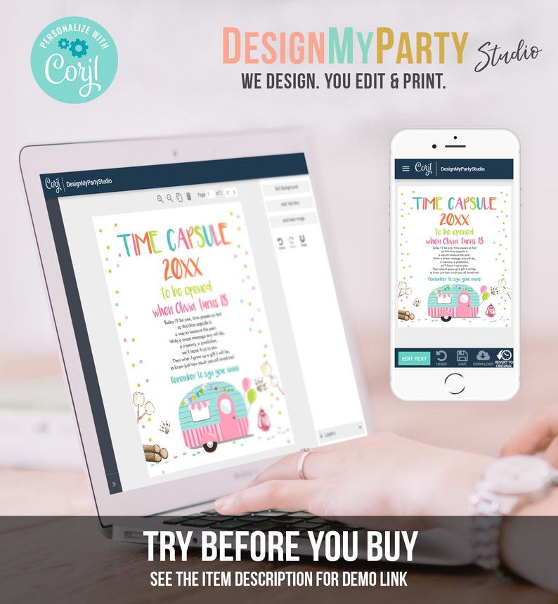 Editable Happy Camper Time Capsule Girl Birthday Party Camping - Etsy