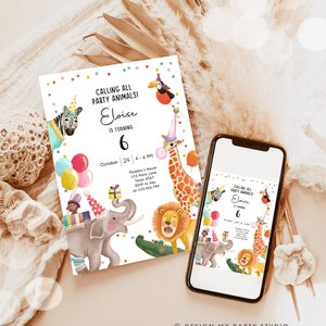 Editable Calling All Party Animals Birthday Invitation Wild One Jungle ...