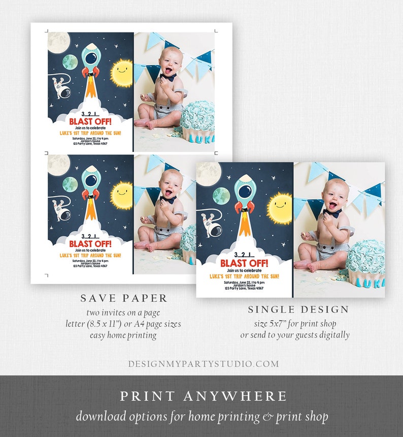 Editable Outer Space Birthday Invitation Rocket Astronaut - Etsy