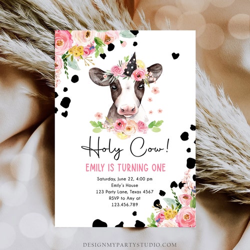 Cow Birthday Party Invitation Holy Cow Girl First Birthday - Etsy